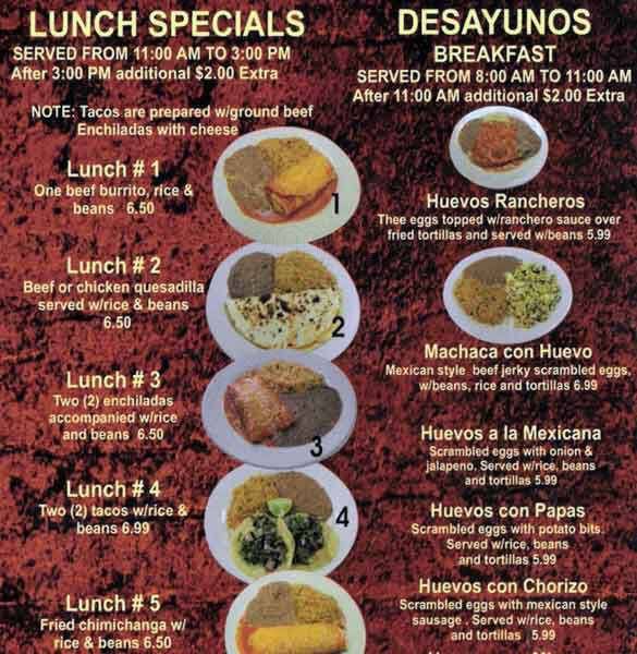 Menu at Taqueria Toluca restaurant, Charlotte, N Tryon St P