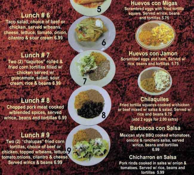 Menu at Taqueria Toluca restaurant, Charlotte, N Tryon St P