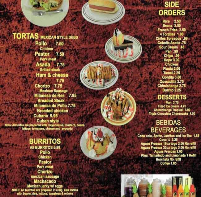 Menu at Taqueria Toluca restaurant, Charlotte, N Tryon St P