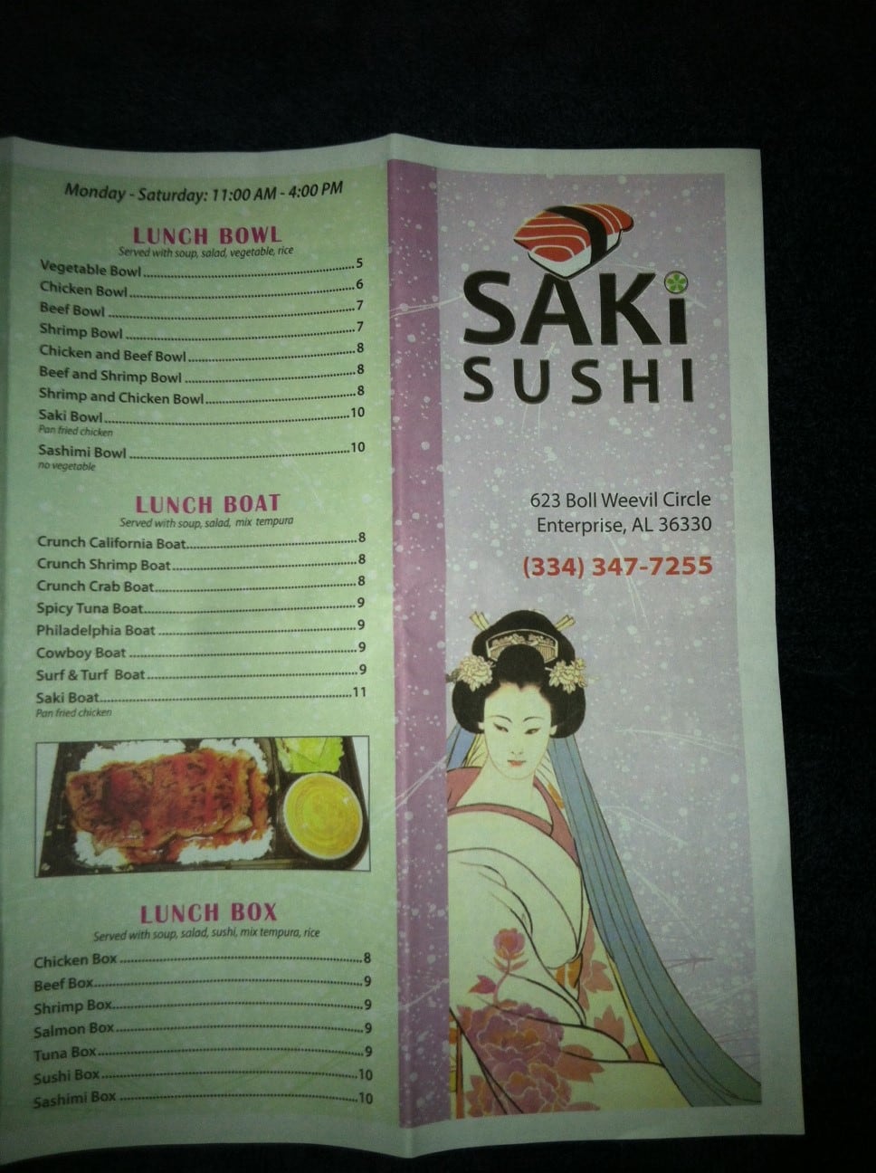 Menu at Maneki Sushi restaurant, Enterprise, 623 Boll Weevil Cir