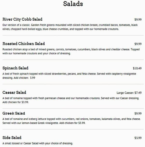 Menu at River City Bistro pub & bar, Fort Smith