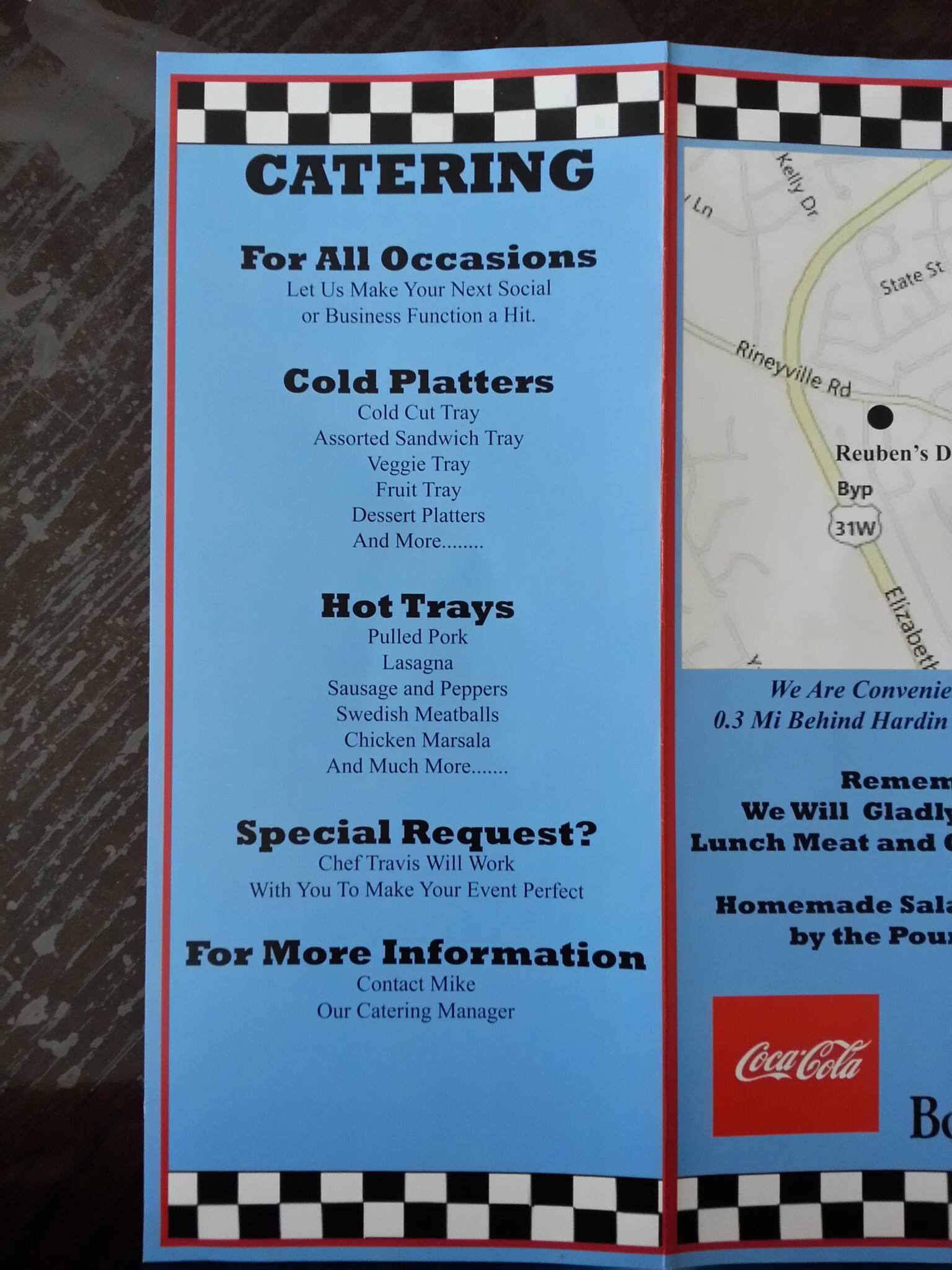 Menu at Reuben's Classic Deli restaurant, Elizabethtown