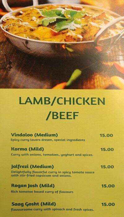 Menu at Taste of Pakistan restaurant, Fortitude Valley