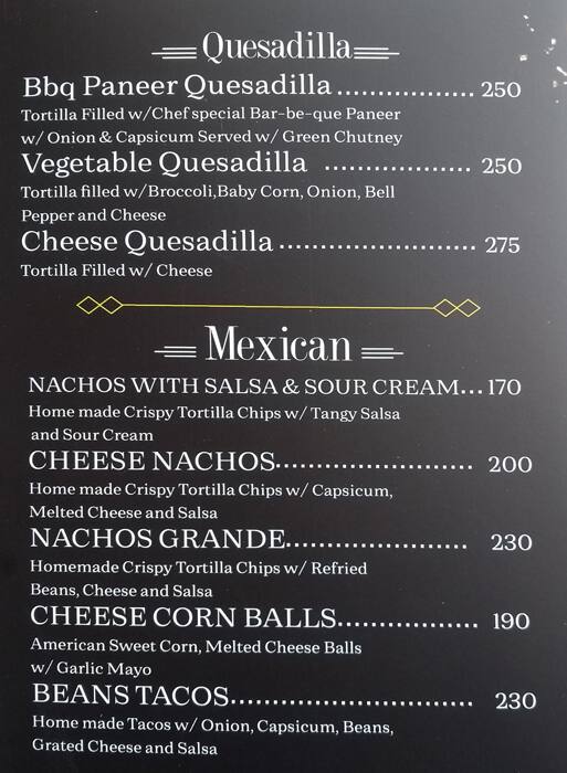 Menu at SKYZA Rooftop Lounge, Jaipur