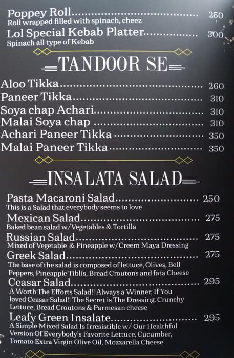 Menu at SKYZA Rooftop Lounge, Jaipur