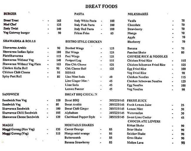 Menu of Dreat Foods, KK Nagar, Trichy