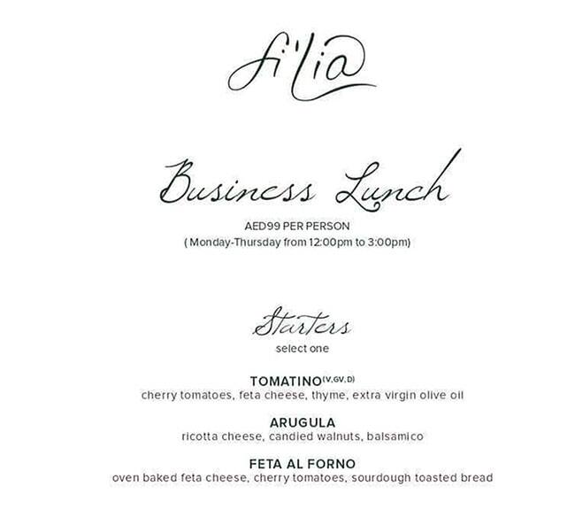 Menu at Restaurant - Fi'lia, Dubai