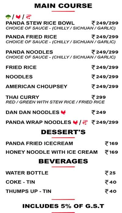 Menu at Mama panda, Vijayawada
