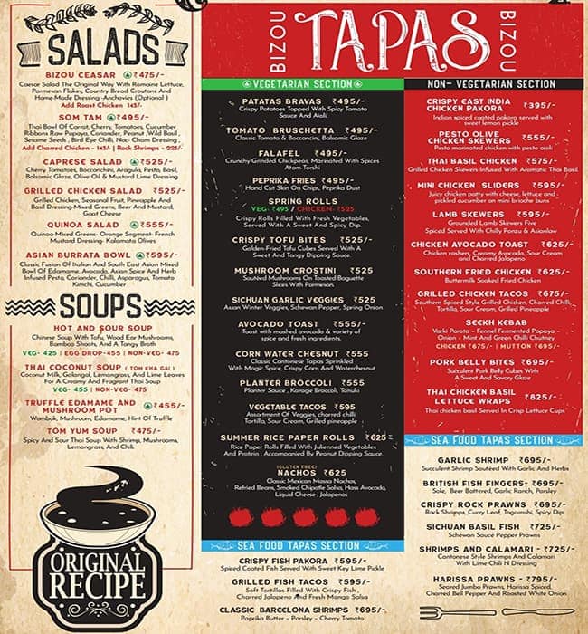 Menu of Bizou-Bizou, Aerocity, New Delhi