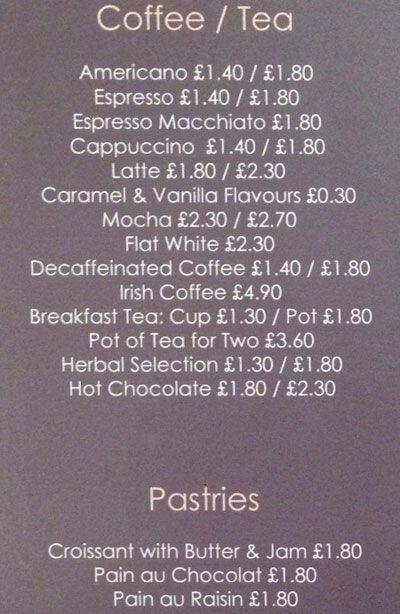 Menu at Atrium Bar & Cafe, London, 69 Russell Square