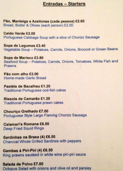 Carta de O Tino Restaurant, Londres