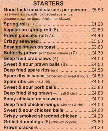 Menu at Good Taste Takeaway fast food, London, 419 Beulah Hill