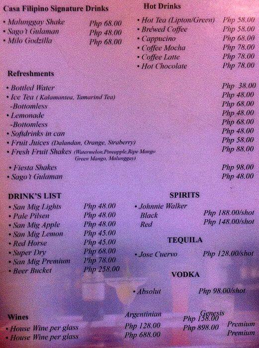 Carta del restaurante Primero Casa Filipino, Ciudad Quezon, 26 Scout ...