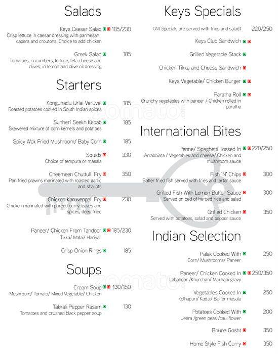 Keys Cafe Menu, Menu for Keys Cafe, Thiruvanmiyur, Chennai - Zomato