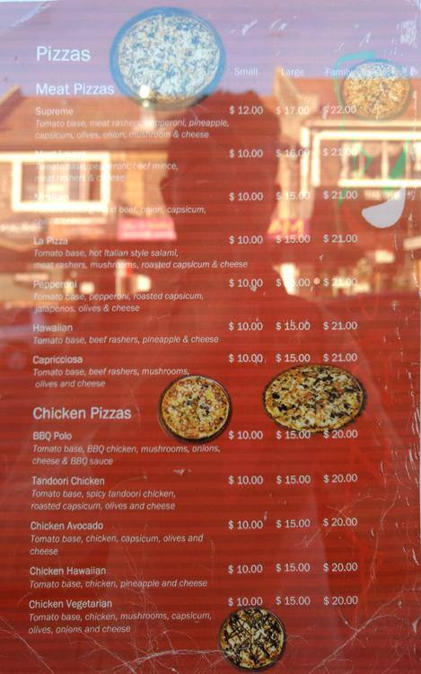 Menu at La Pizza restaurant, Punchbowl