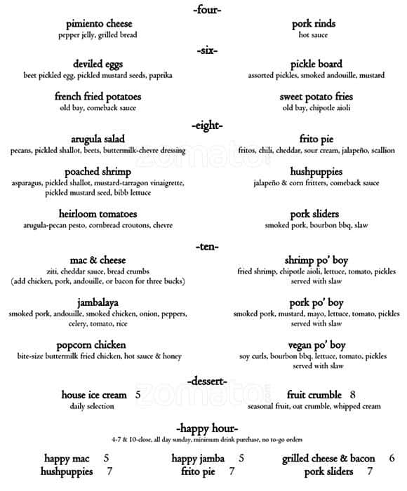 Pope House Bourbon Lounge Menu - Urbanspoon/Zomato