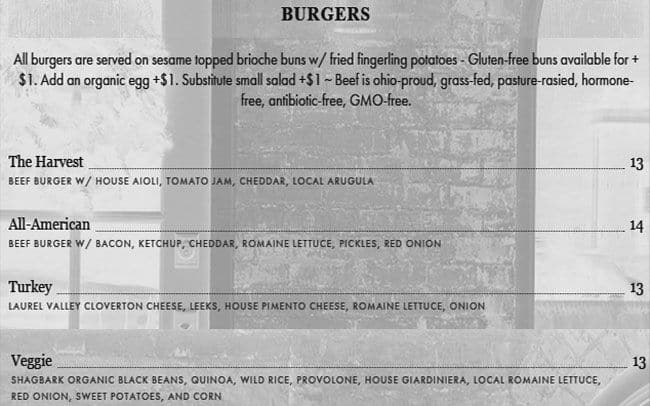 Menu at Harvest Bar + Kitchen - Clintonville, Columbus, N High St