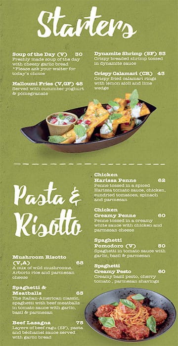 Carta del restaurante premier inn ibn battuta, Dubai