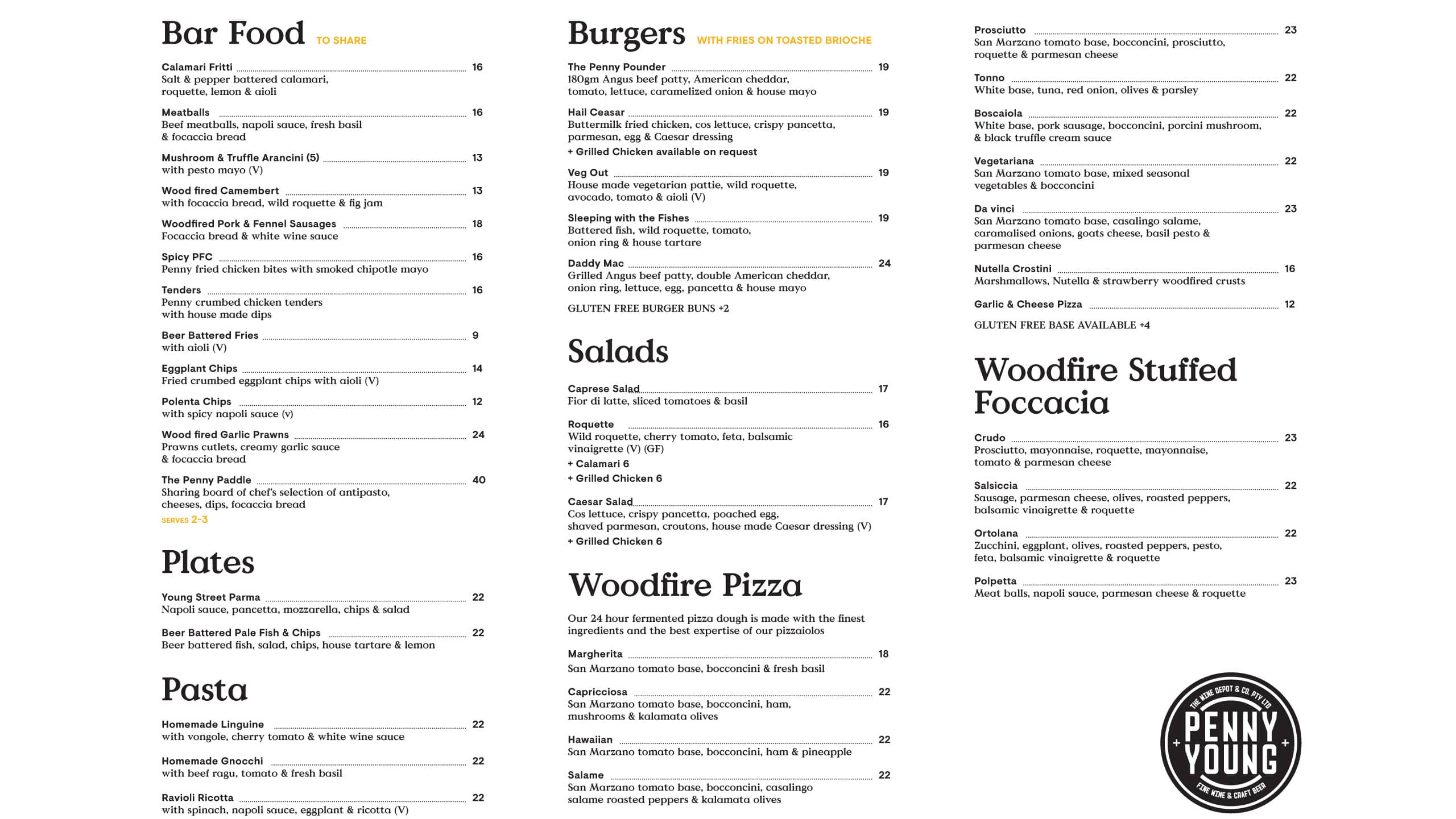 Menu at Penny Young pub & bar, Moonee Ponds