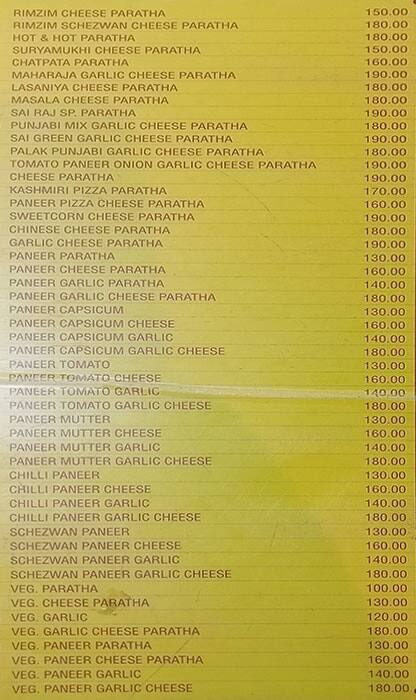 Menu of Sai Raj Paratha, Vesu, Surat
