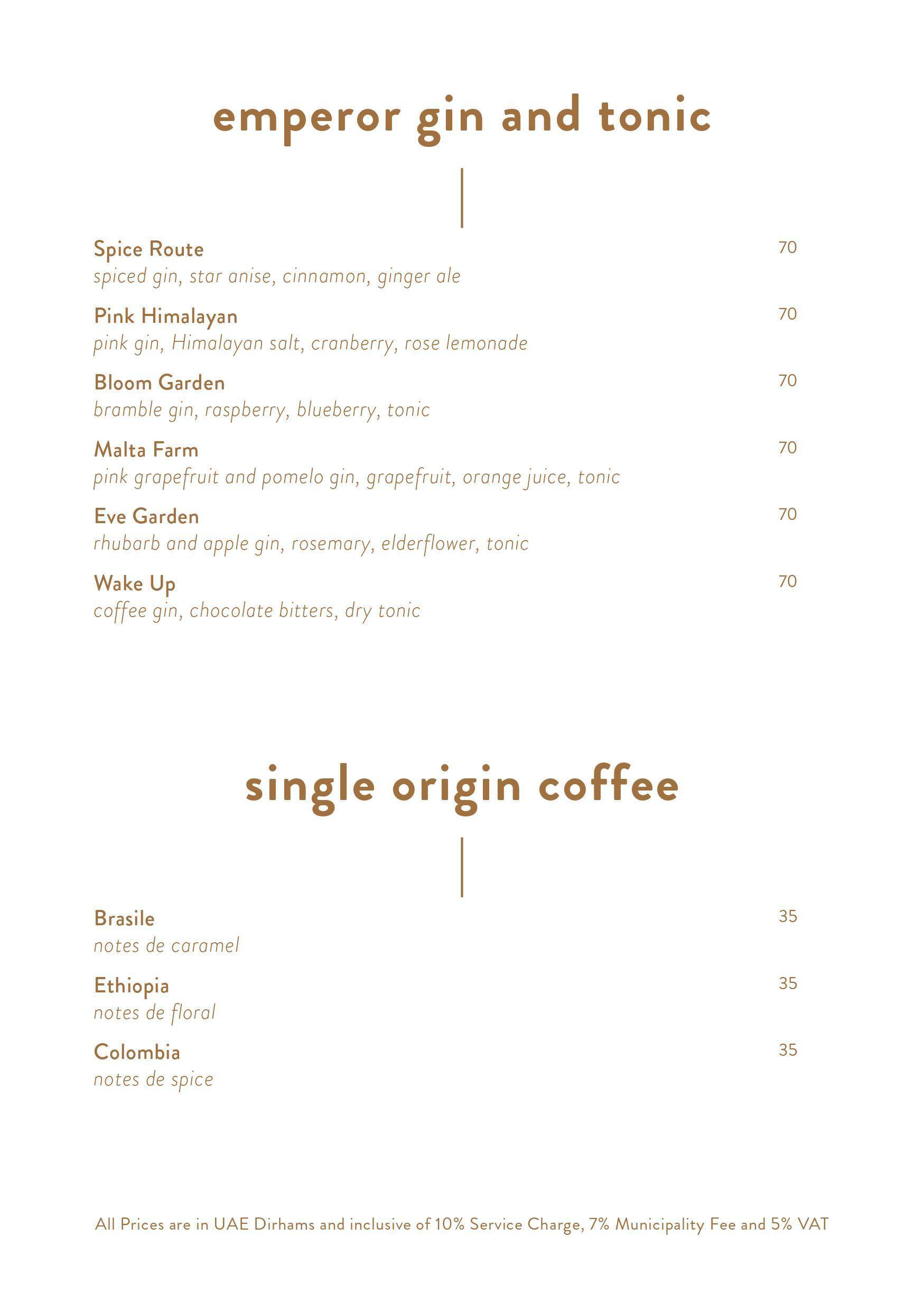 Menu of Emperor Lounge - Taj Exotica Resort & Spa, Palm Jumeirah, Dubai