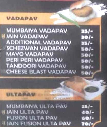Menu at MMV Mumbaiya Misal and Vadapav, Surat