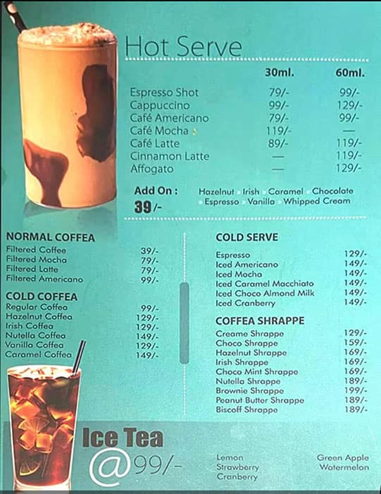 Menu of Coffea, Mansarovar, Jaipur