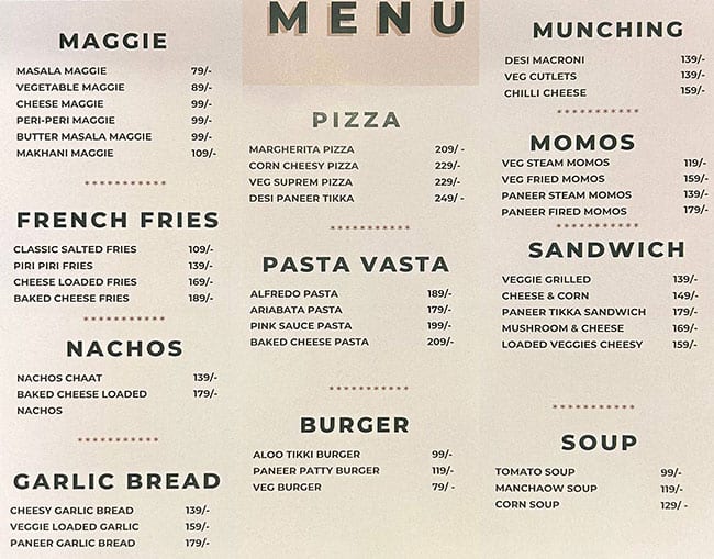 Menu of Boho Cookhouse, Surya Nagar, Ghaziabad