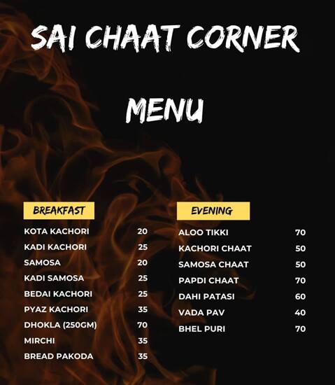 Menu of Sai Chaat Corner, Mansarovar, Jaipur