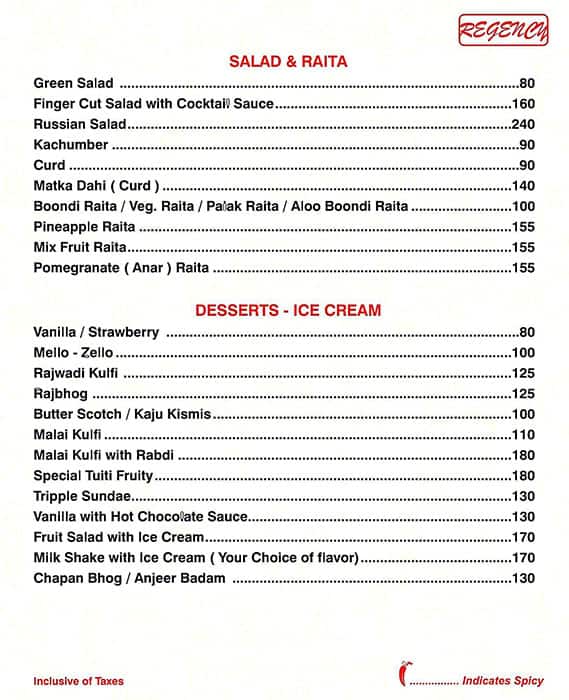 Menu at Regency Restaurant, Bar & Banquet Hall, Ulhasnagar, Sadhu ...