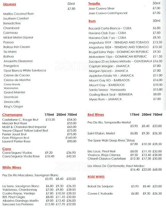 Menu at Longford's Bar, London, Regents Park Albany Street