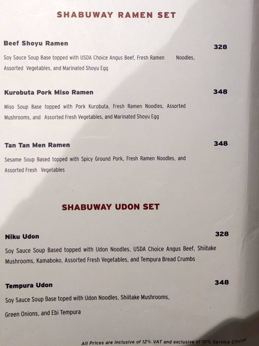 Menu at Ganso-Shabuway Japanese Style Hot Pot restaurant, Makati, P1