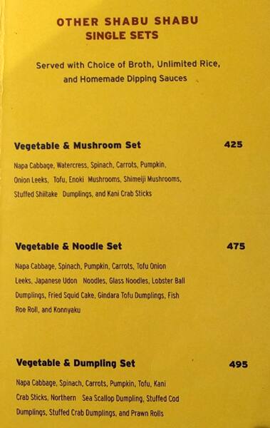 Menu at Ganso-Shabuway Japanese Style Hot Pot restaurant, Makati, P1