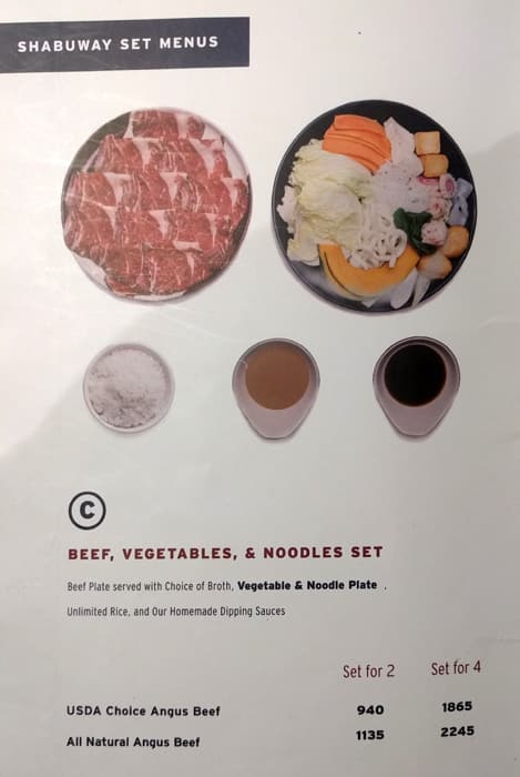 Menu at Ganso-Shabuway Japanese Style Hot Pot restaurant, Makati, P1