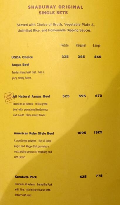 Menu at Ganso-Shabuway Japanese Style Hot Pot restaurant, Makati, P1