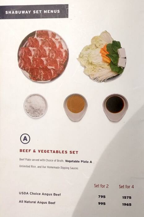 Menu at Ganso-Shabuway Japanese Style Hot Pot restaurant, Makati, P1
