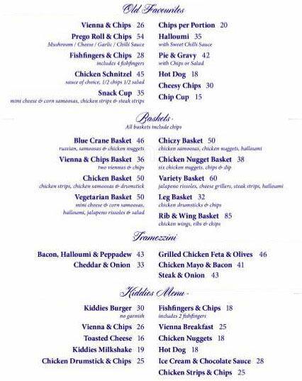 Speisekarte von Blue Crane Tea Garden restaurant, Boksburg