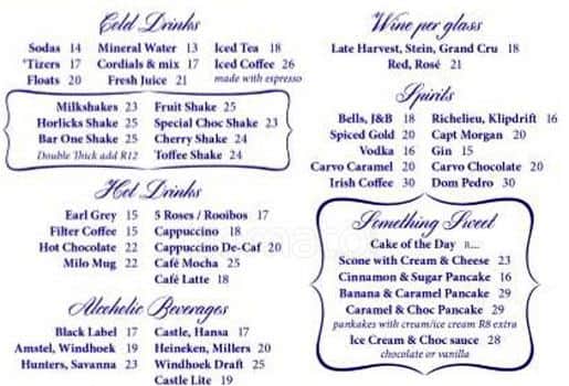 Speisekarte von Blue Crane Tea Garden restaurant, Boksburg