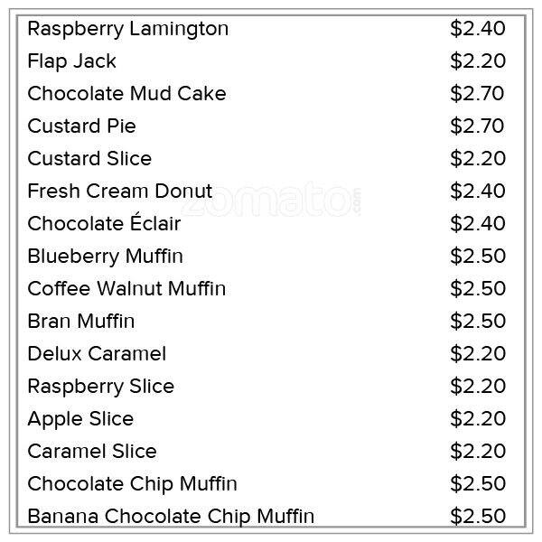 Menu at Mid City Bakery, Wellington