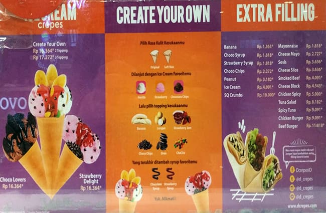 Menu at O Crepes cafe, Tangerang, Summarecon Mall Serpong