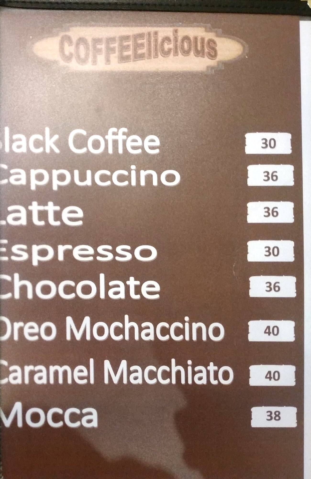 Menu at Coffeelicious cafe, Central Jakarta