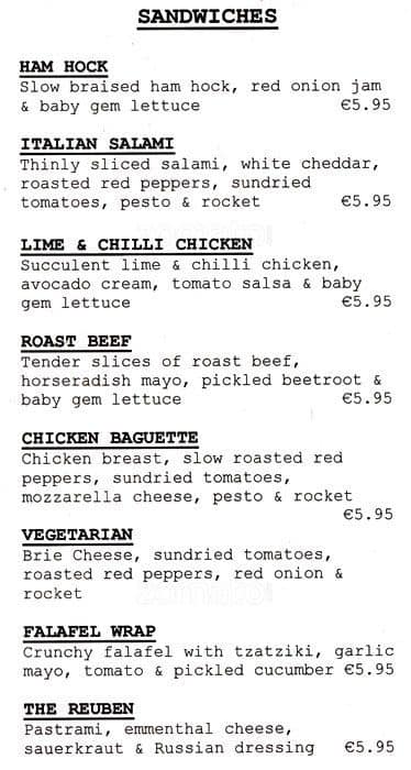 Menu at Deli 97 cafe, Dublin, 97 Ranelagh