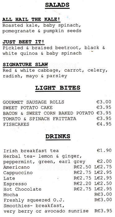 Menu at Deli 97 cafe, Dublin, 97 Ranelagh