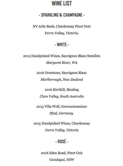 Menu at Grasshopper Eating House and Bar, Sydney