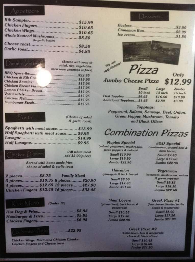 Menu at Johnny's Maples Pizza & Restaurant, Winnipeg