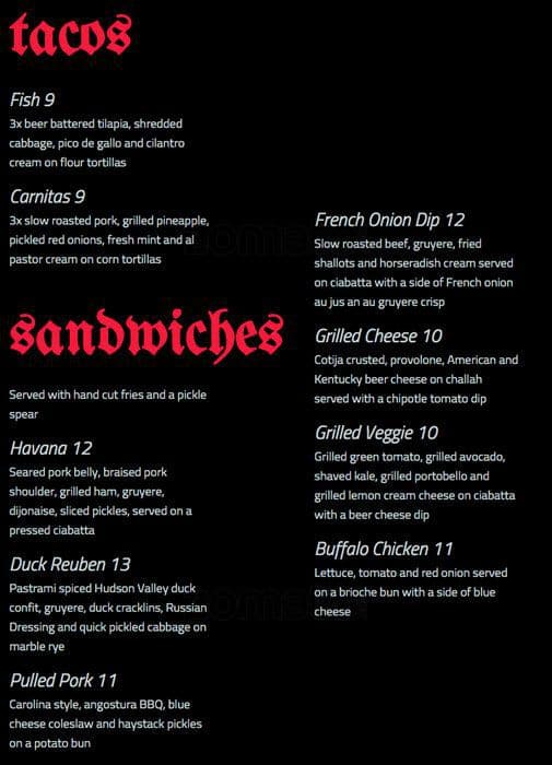 Menu at Five Star Bar, Chicago