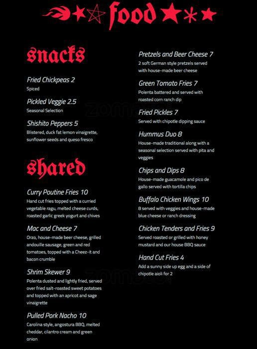 Menu at Five Star Bar, Chicago