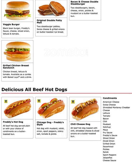 Menu at Freddy's Frozen Custard & Steakburgers restaurant, Keller