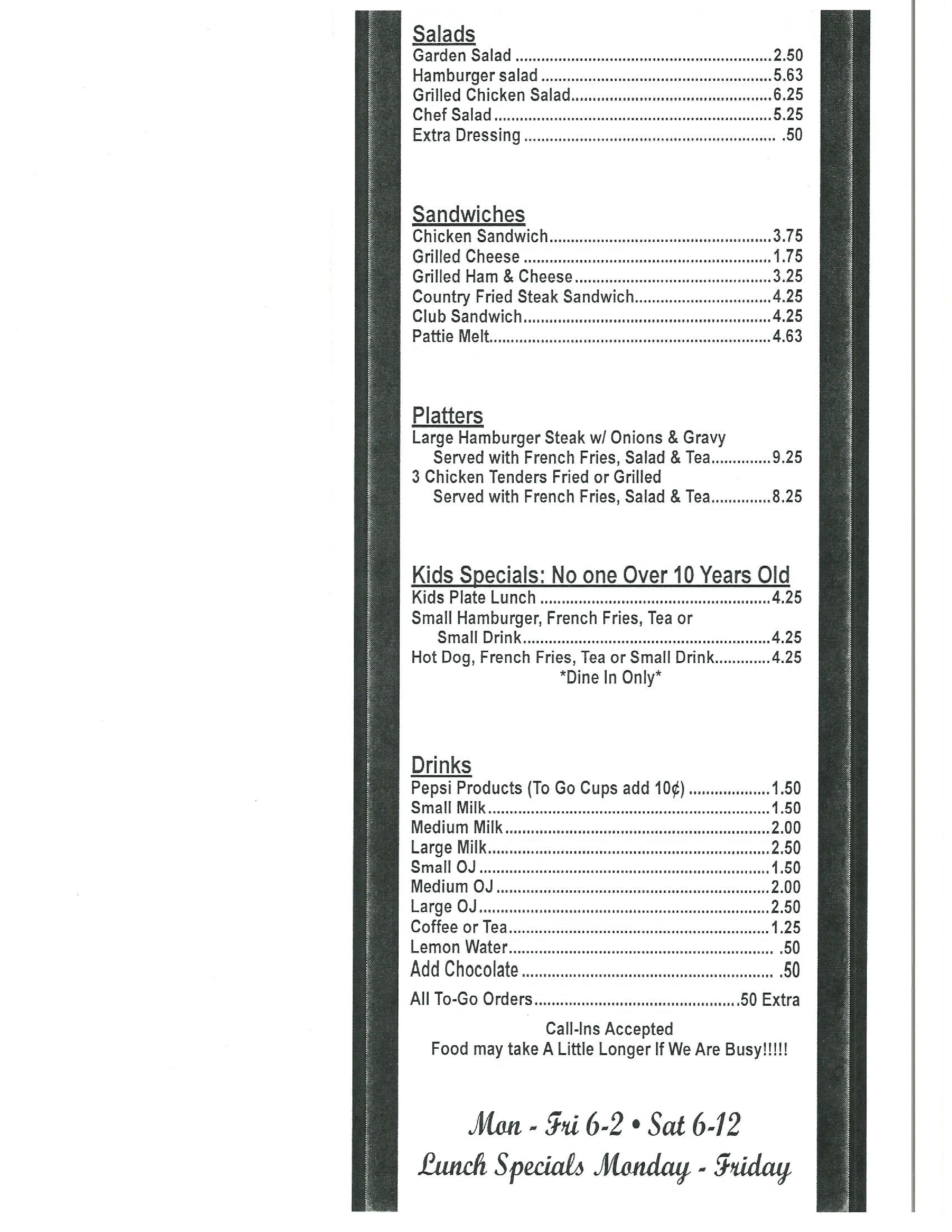 Menu at Anchor Cafe, Atmore, 201 E Ashley St