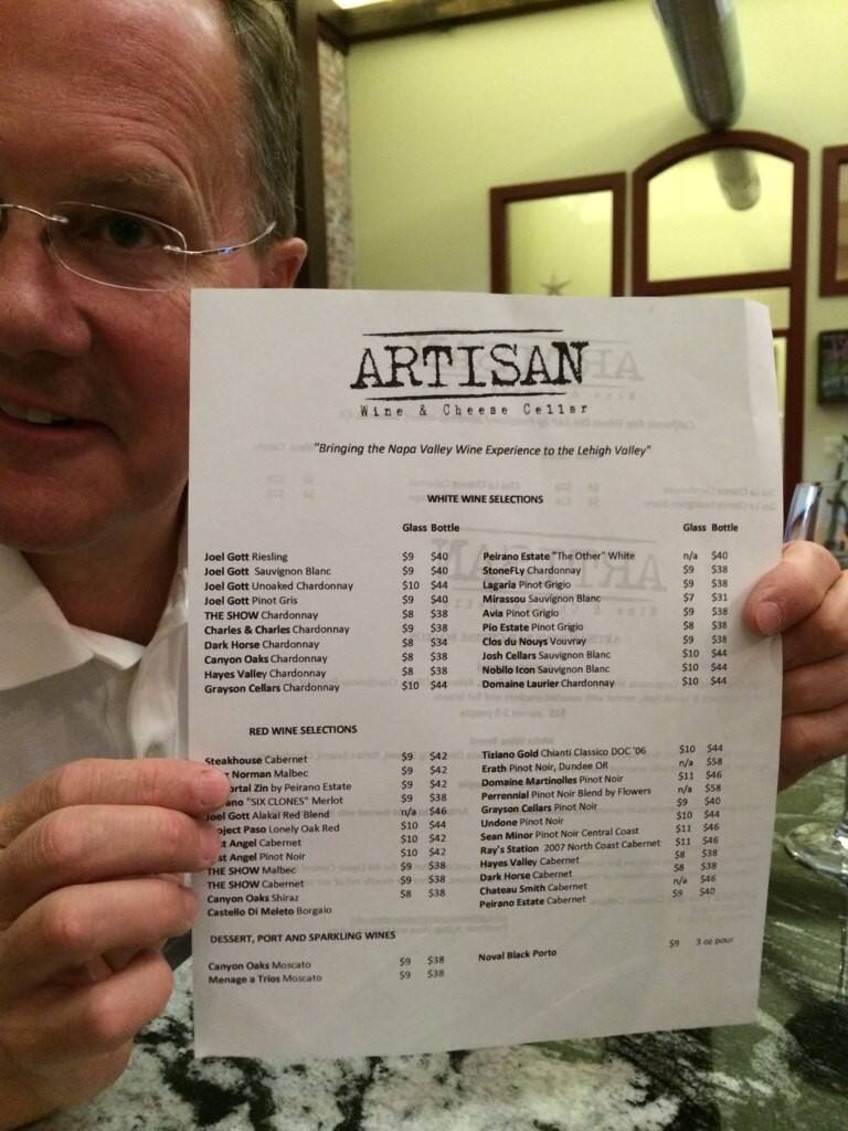Menu at Artisan Wine & Cheese Cellar pub & bar, Bethlehem
